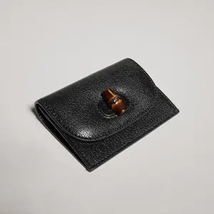 Gucci Card Case With Bamboo Leather - Black