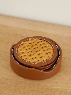 Ralph Lauren Bailey Woven Coasters Set Of Four - Brown