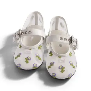 Miu Miu Embroidered Mesh Ballerinas - White