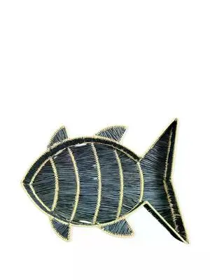 LES-OTTOMANS Raffia Fish Basket - Blue