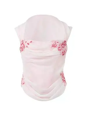 STOLEN STORES Floral Appliqué Draped Top - Pink