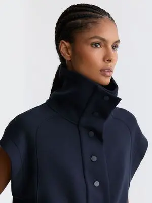 REISS Phoebe Premium Interlock Sleeveless Collared Top - Navy