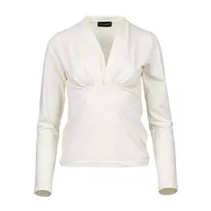 CONQUISTA Neutrals Off- Jersey Top With V-neck Detail – Viscose Blend, Long Sleeve - White