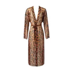RODA SMARTSWIMWEAR Black / Brown Tan-through Mesh Beach Cover-up Robe Leopard - Black/brown