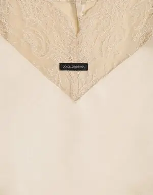 Dolce & Gabbana Silk Satin Top With Lace Trim - Beige