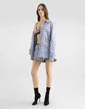 Dolce & Gabbana Poplin Shirt With Crystal Flower Embroidery - Multicolor