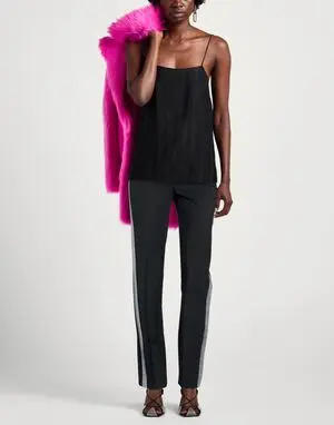 Pinko Viscose Wool Blend Straight Leg Pants With Crystal Side Stripes