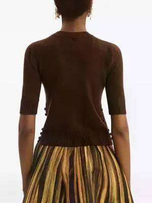 Oscar De La Renta Button-detail Mock Neck Pullover - Brown
