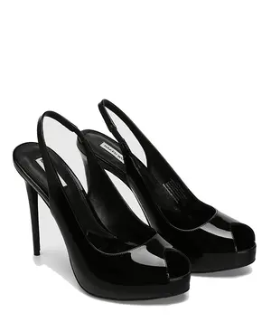 NAKED WOLFE River Peep-toe Slingback Heels In Patent Leather - Black
