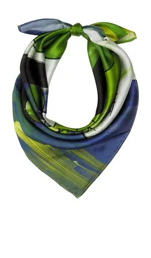 YELLOW THE LABEL X Silk Scarf In Green, Blue, White - Axis