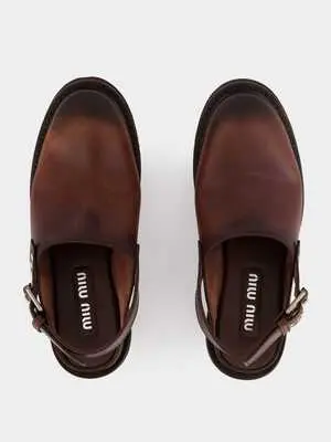 Miu Miu Coffee Calf Leather Mules With Adjustable Strap - Brown