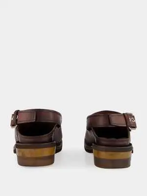 Miu Miu Coffee Calf Leather Mules With Adjustable Strap - Brown