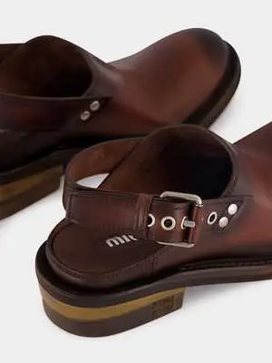 Miu Miu Coffee Calf Leather Mules With Adjustable Strap - Brown