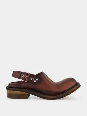 Miu Miu Miu Miu Coffee Calf Leather Mules With Adjustable Strap Brown