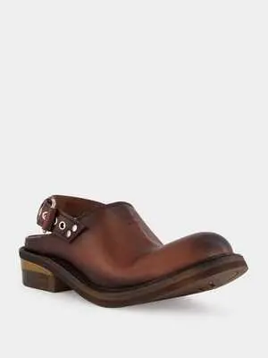 Miu Miu Coffee Calf Leather Mules With Adjustable Strap - Brown