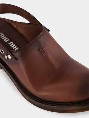 Miu Miu Coffee Calf Leather Mules With Adjustable Strap - Brown