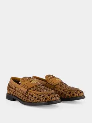Miu Miu Woven Leather Loafers - Brown