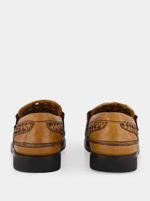 Miu Miu Woven Leather Loafers - Brown