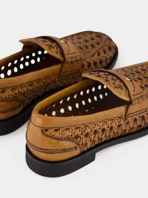 Miu Miu Woven Leather Loafers - Brown