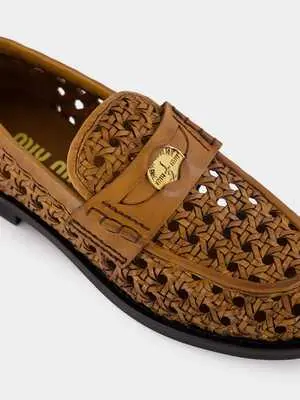 Miu Miu Woven Leather Loafers - Brown