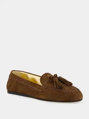 Prada Cocoa Tassel Suede Leather Loafers