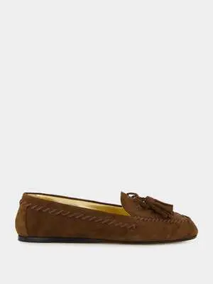 Prada Cocoa Tassel Suede Leather Loafers - Brown