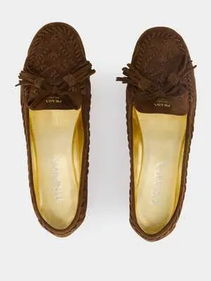 Prada Cocoa Tassel Suede Leather Loafers - Brown