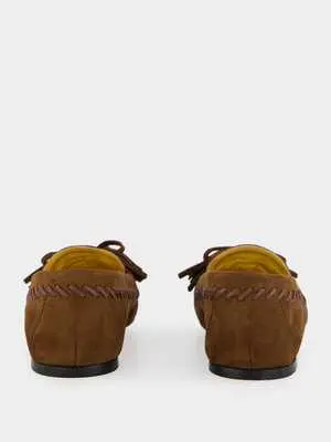 Prada Cocoa Tassel Suede Leather Loafers - Brown