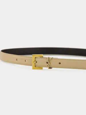 Saint Laurent Cassandre Thin Leather Belt