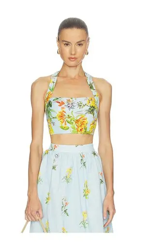 Hemant & Nandita Cropped Floral Halter Top - Blue