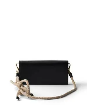 Prada Leather Wallet With Shoulder Strap - Black