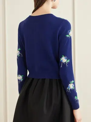 SHUSHU/TONG Cropped Embroidered Wool Cardigan