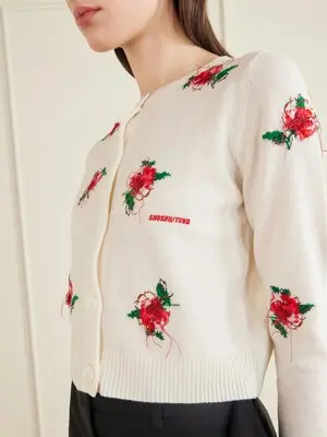 SHUSHU/TONG Cropped Embroidered Wool Cardigan