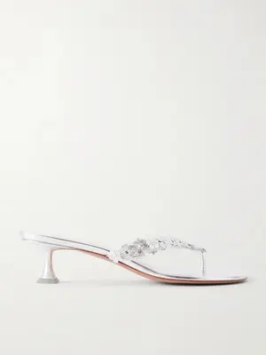 Amina Muaddi Janis 45 Crystal-embellished Leather Thong Sandals - Silver