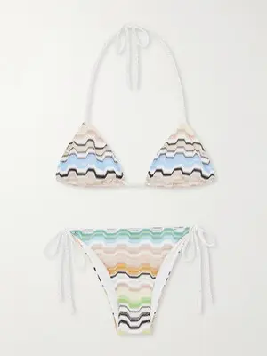 Missoni Striped Metallic Crochet-knit Triangle Bikini - Multi