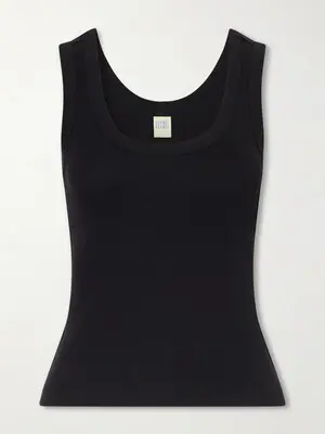 FLORE FLORE Hillie Organic Cotton Ribbed Scoop Neck Tank Top - Black