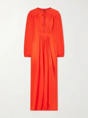 LES VACANCES D’IRINA Gathered Cotton Maxi Dress - Red