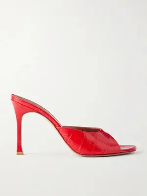 Amina Muaddi Alexa 95 Croc-effect Leather Mules