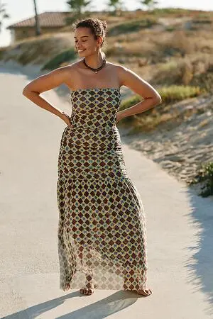 CELANDINE Printed Mesh Midi Dress