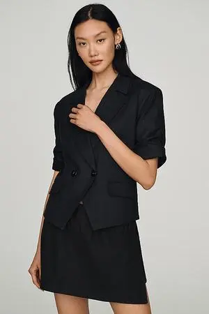 Anthropologie Linen Scrunched Sleeve Blazer Jacket