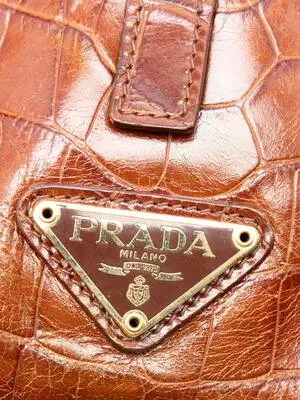 Prada Tessuto Shoulder Bag With Croc Embossed Leather Trim