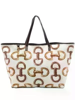 Gucci Printed Canvas Bamboo Horsebit Tote Bag - Brown