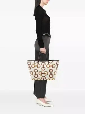 Gucci Printed Canvas Bamboo Horsebit Tote Bag - Brown