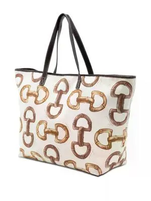 Gucci Printed Canvas Bamboo Horsebit Tote Bag - Brown