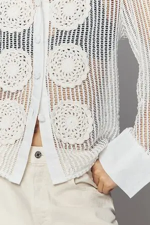 MANDINGA Sheer Crochet Appliqué Cardigan