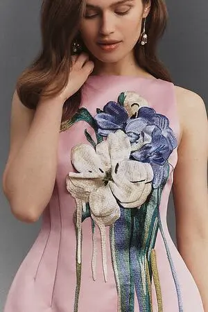 LEO LIN Embroidered Boat-neck Mini Dress - Pink