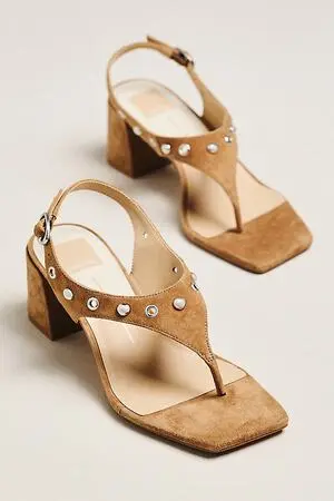 Dolce Vita Yves Studded Block Heel Sandals - Brown