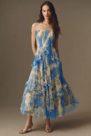 HUTCH Strapless Floral Print Maxi Dress - Blue Spanish Floral