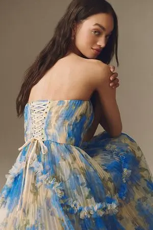 HUTCH Strapless Floral Print Maxi Dress - Blue Spanish Floral