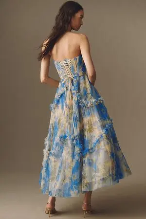 HUTCH Strapless Floral Print Maxi Dress - Blue Spanish Floral